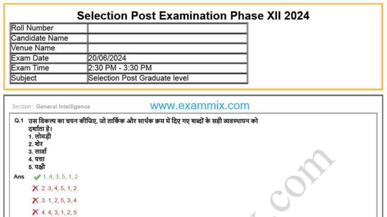 Ssc Selection Post Phase 12 Question Paper 2024 Pdf All Shift
